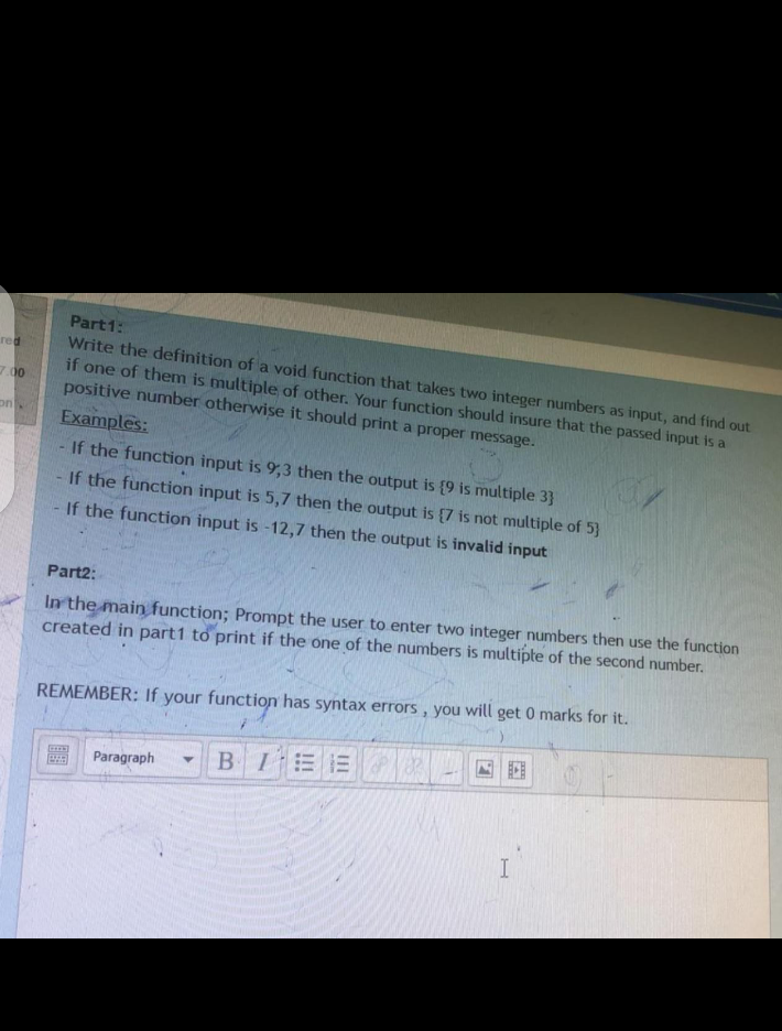 Solved Part1: Write the definition of a function that takes | Chegg.com