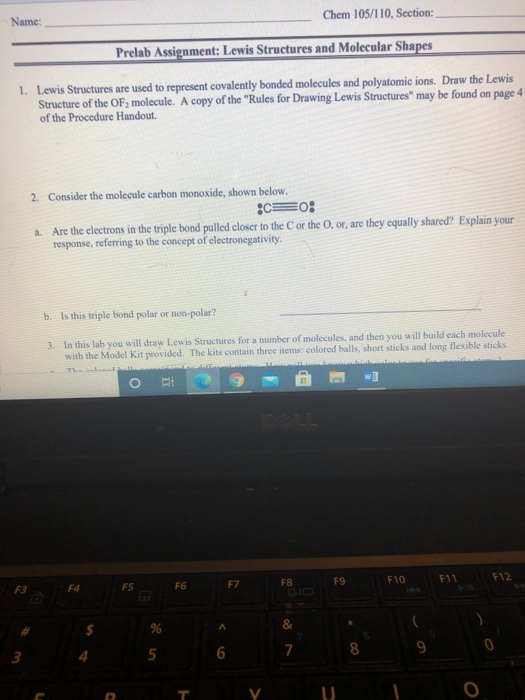 Solved Name: Chem 105/110, Section: Prelab Assignment: Lewis | Chegg.com