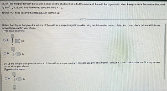 Solved SETUP the integrals for both the washer method and | Chegg.com