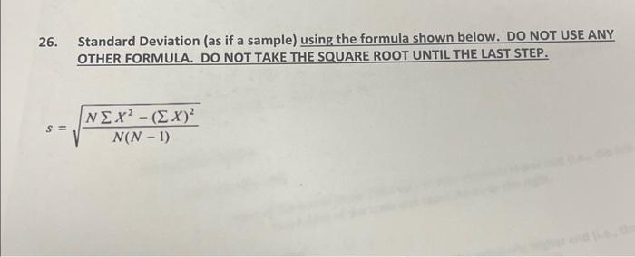 Solved 26. Standard Deviation (as if a sample) using the | Chegg.com