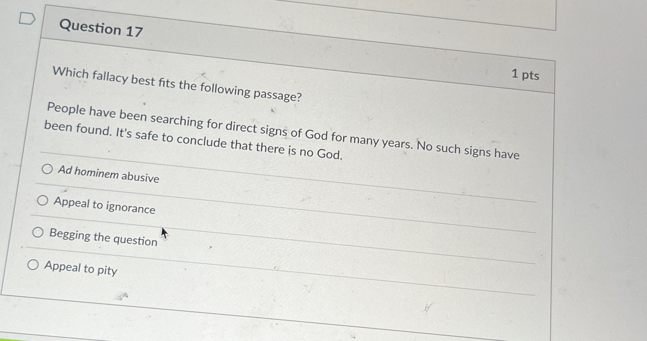 Solved Question 171ptsWhich fallacy best fits the following | Chegg.com
