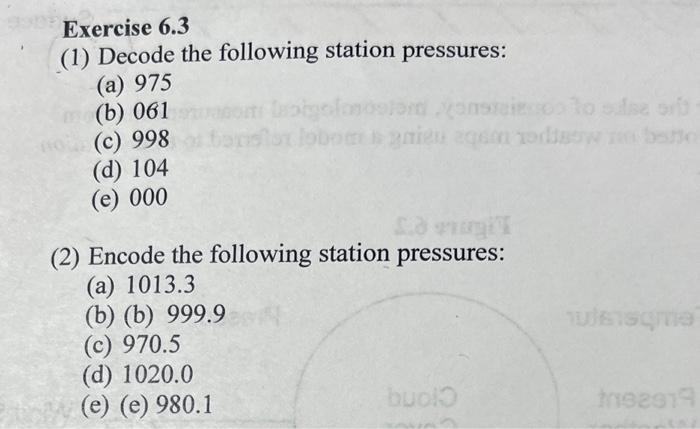 Solved Exercise 6.3 (1) Decode the following station | Chegg.com