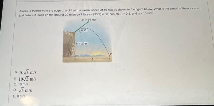 Solved A rock is thrown from the edge of a cliff with an | Chegg.com