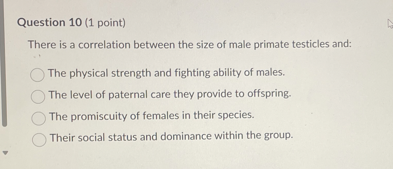 Solved Question 10 (1 ﻿point)There is a correlation between | Chegg.com