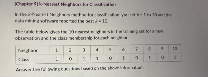 Solved [Chapter 9] k-Nearest Neighbors for Classification In | Chegg.com