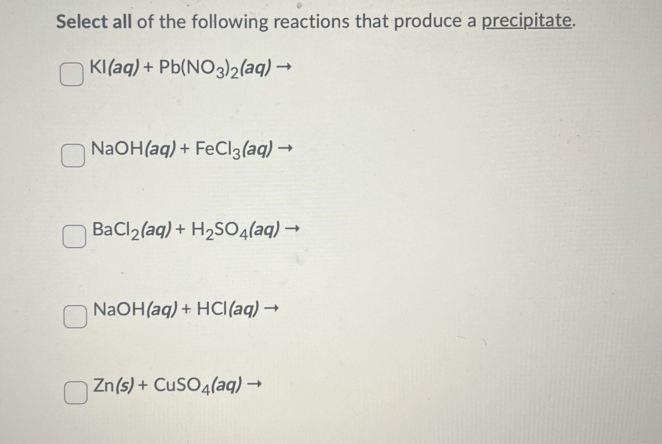 Solved Select all of the following reactions that produce a | Chegg.com