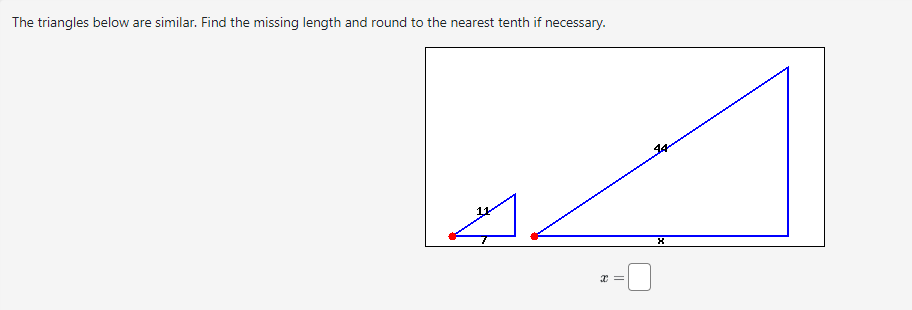 Solved The triangles below are similar. Find the missing | Chegg.com