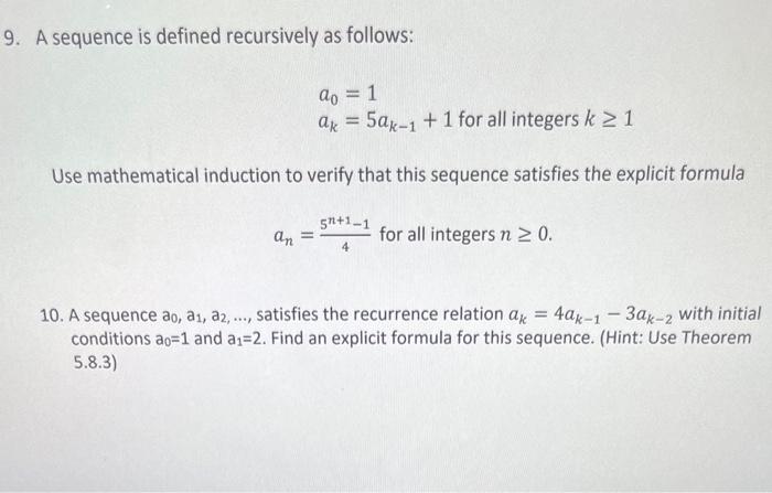 Solved 9. A sequence is defined recursively as follows: | Chegg.com
