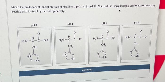 Solved Match the predominant ionization state of histidine | Chegg.com