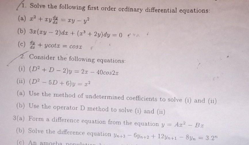 1. Solve the following first order ordinary | Chegg.com
