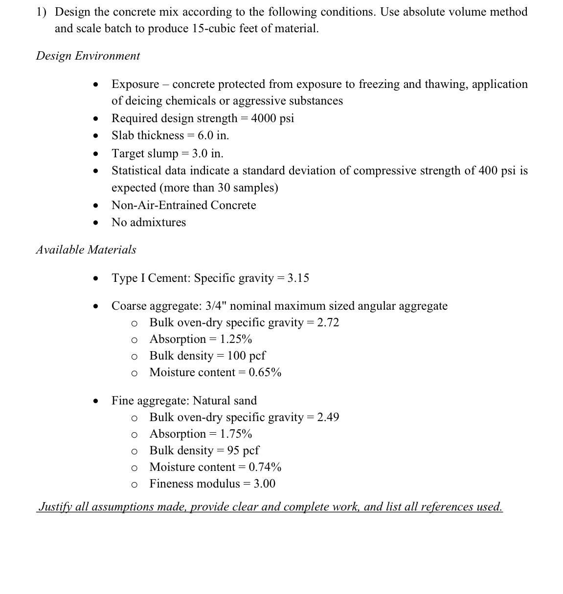 Solved Design the concrete mix according to the following | Chegg.com