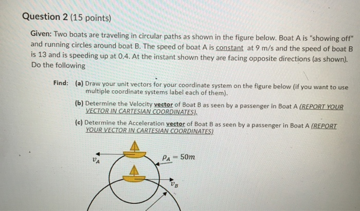Solved Question 2 (15 points) Given: Two boats are traveling | Chegg.com