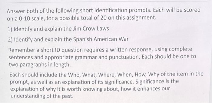 Answer both of the following short identification | Chegg.com