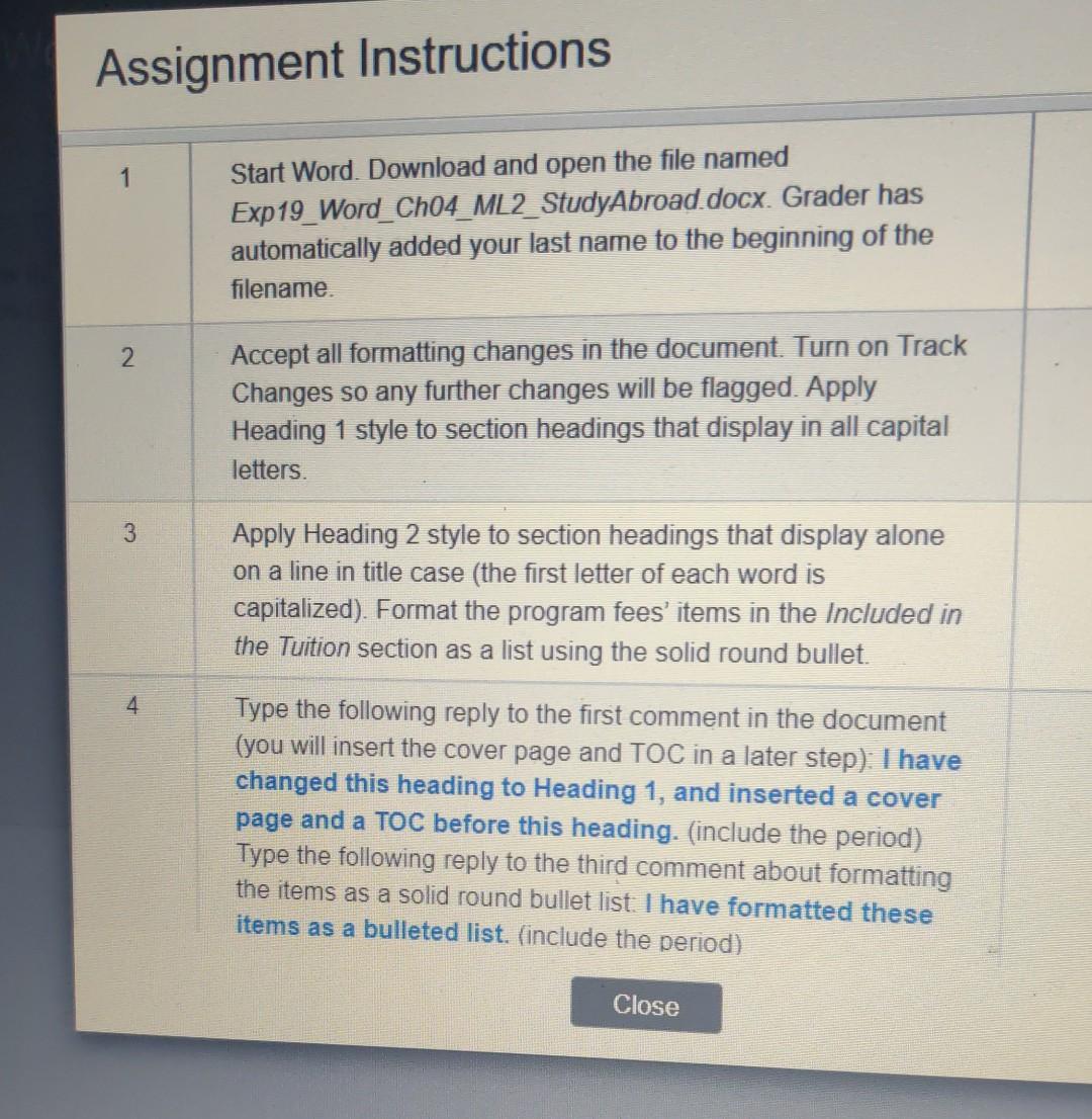 Assignment Instructions 1 2 3 4 Start Word. Download | Chegg.com