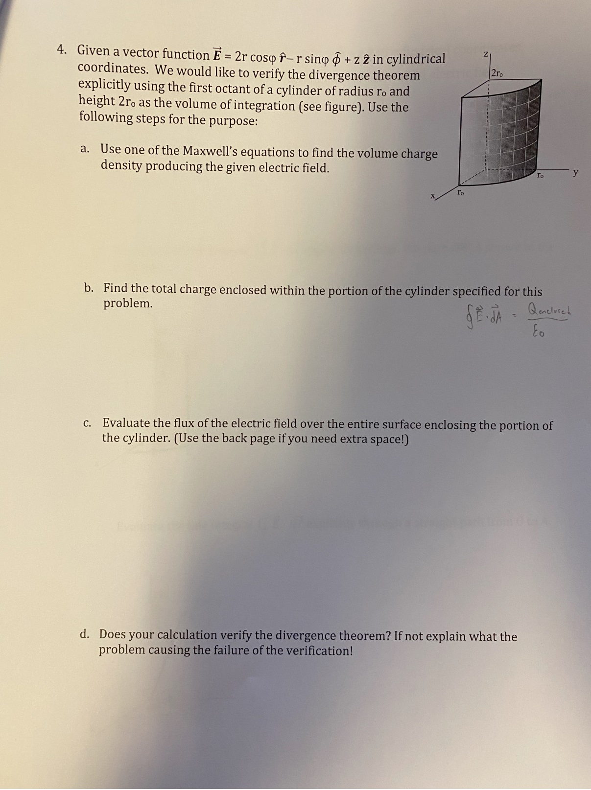 Solved Given a vector function vec(E)=2rcos\phi | Chegg.com