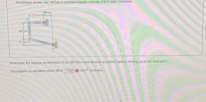 Solved The instant shown, bar AB has a constant angular | Chegg.com