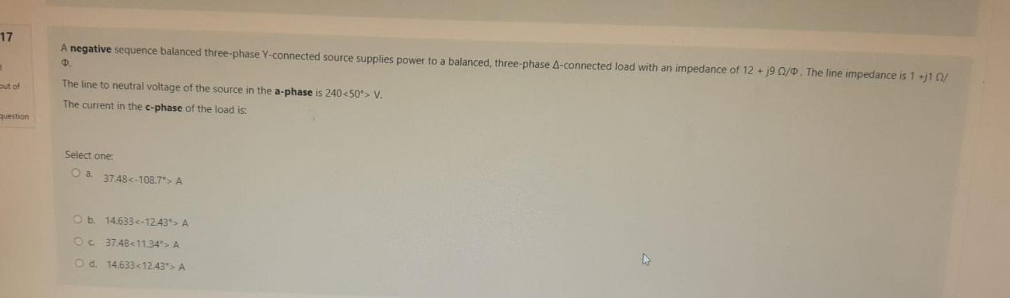 Solved 17 A negative sequence balanced three-phase | Chegg.com