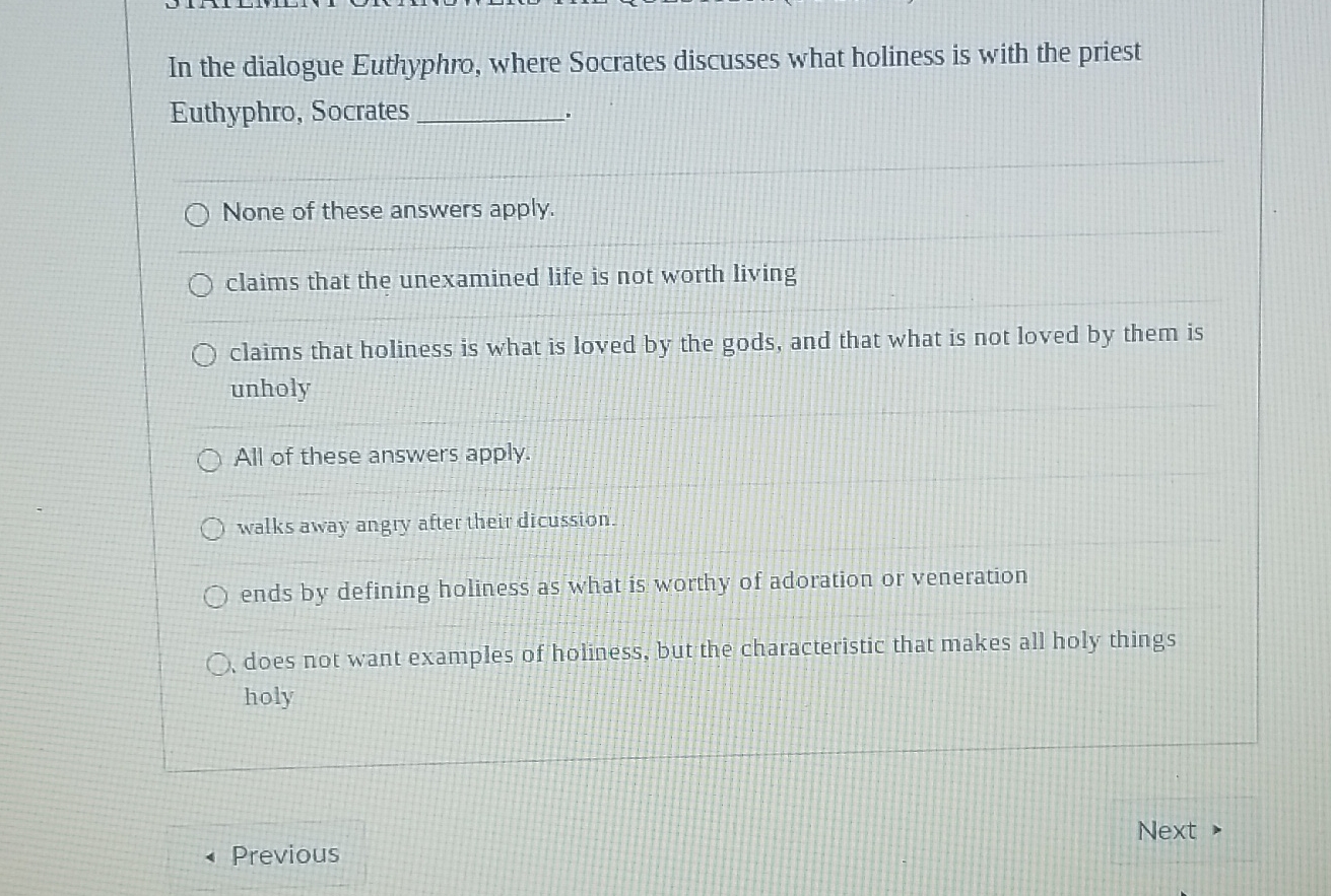 Solved In the dialogue Euthyphro, where Socrates discusses | Chegg.com