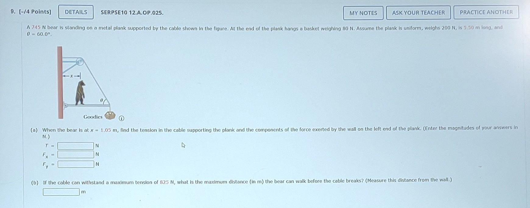 Solved 0=60.0∘. N.) T=FX=Fy=NNN m | Chegg.com