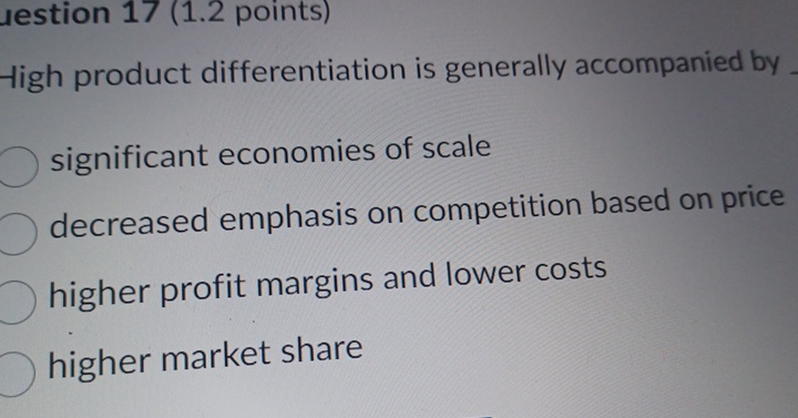 Solved -ligh product differentiation is generally | Chegg.com
