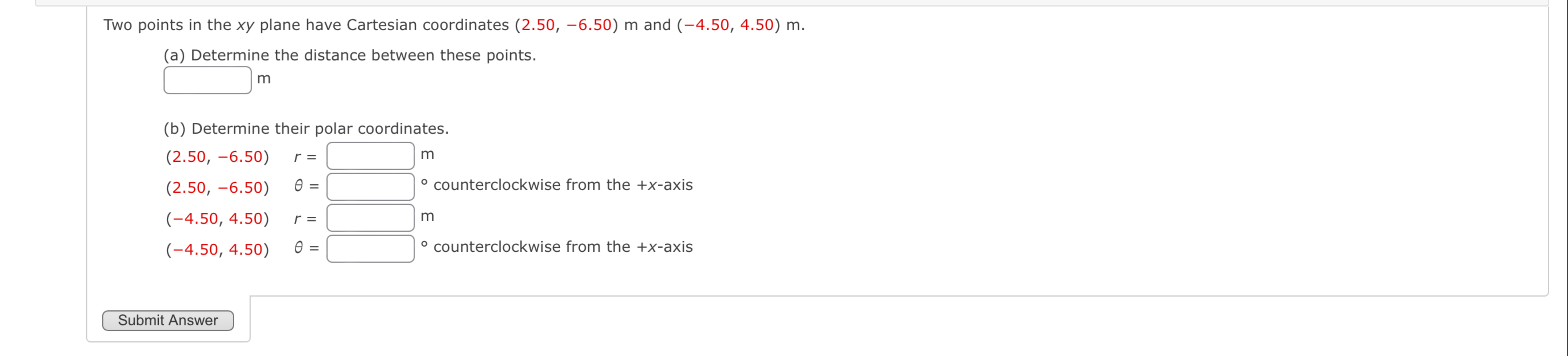 Solved Two points in the xy ﻿plane have Cartesian | Chegg.com