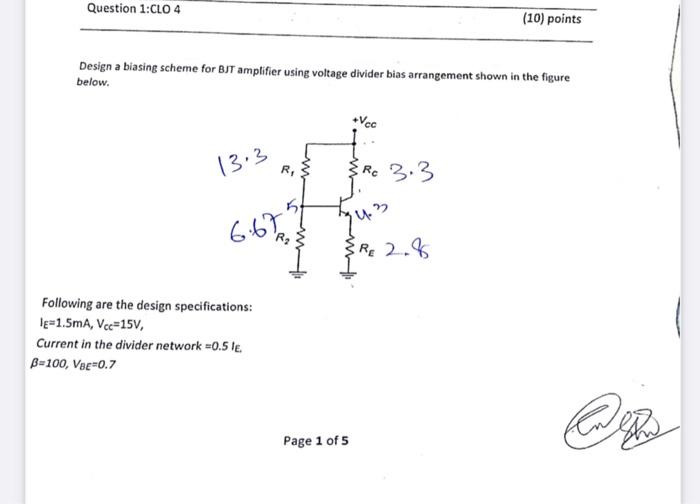 Solved Design a biasing scheme for Bת amplifier using | Chegg.com