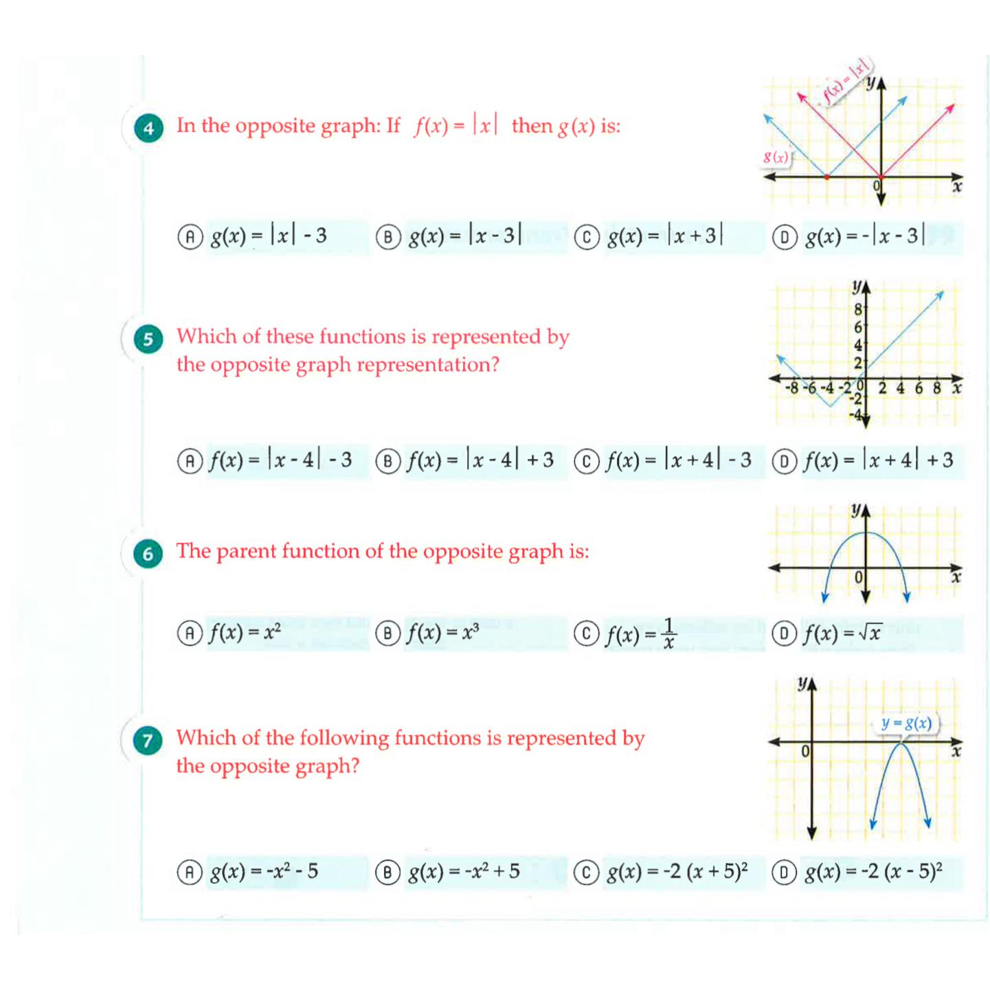 Solved (4) ﻿In the opposite graph: If f(x)=|x| ﻿then g(x) | Chegg.com