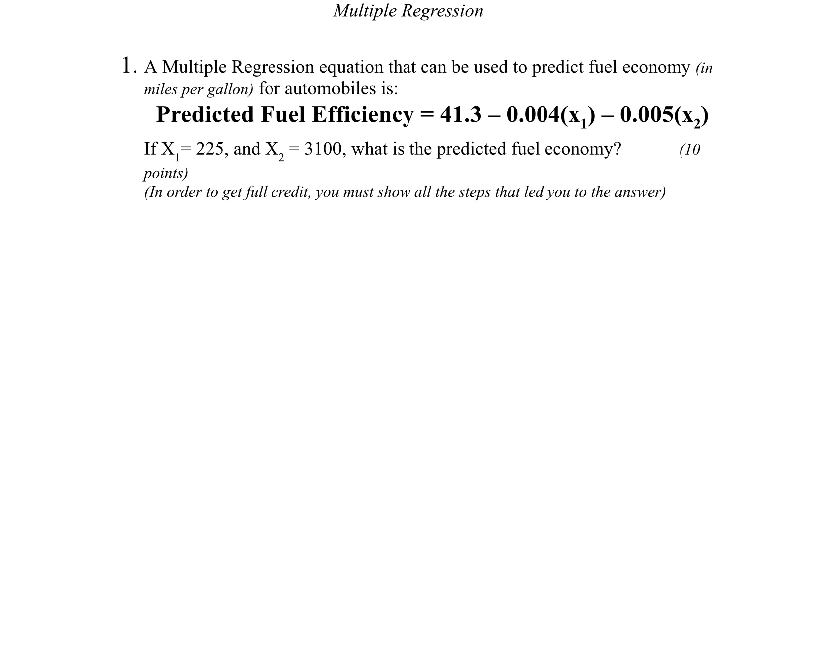 Solved Multiple RegressionA Multiple Regression equation | Chegg.com