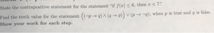 Solved State the contrapositive statement for the statement | Chegg.com