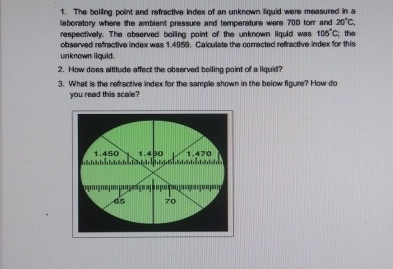 The boiling point and refractive index of an unknown | Chegg.com