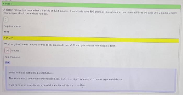 Solved Part 1 A certain radioactive isotope has a half-life | Chegg.com