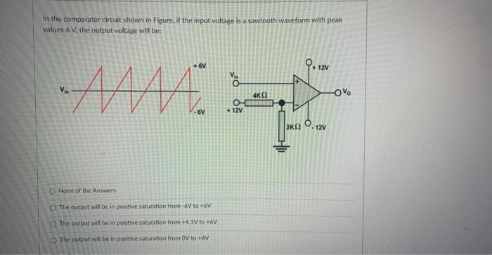 Solved In The Comparator Circuit Shown In Figure If The