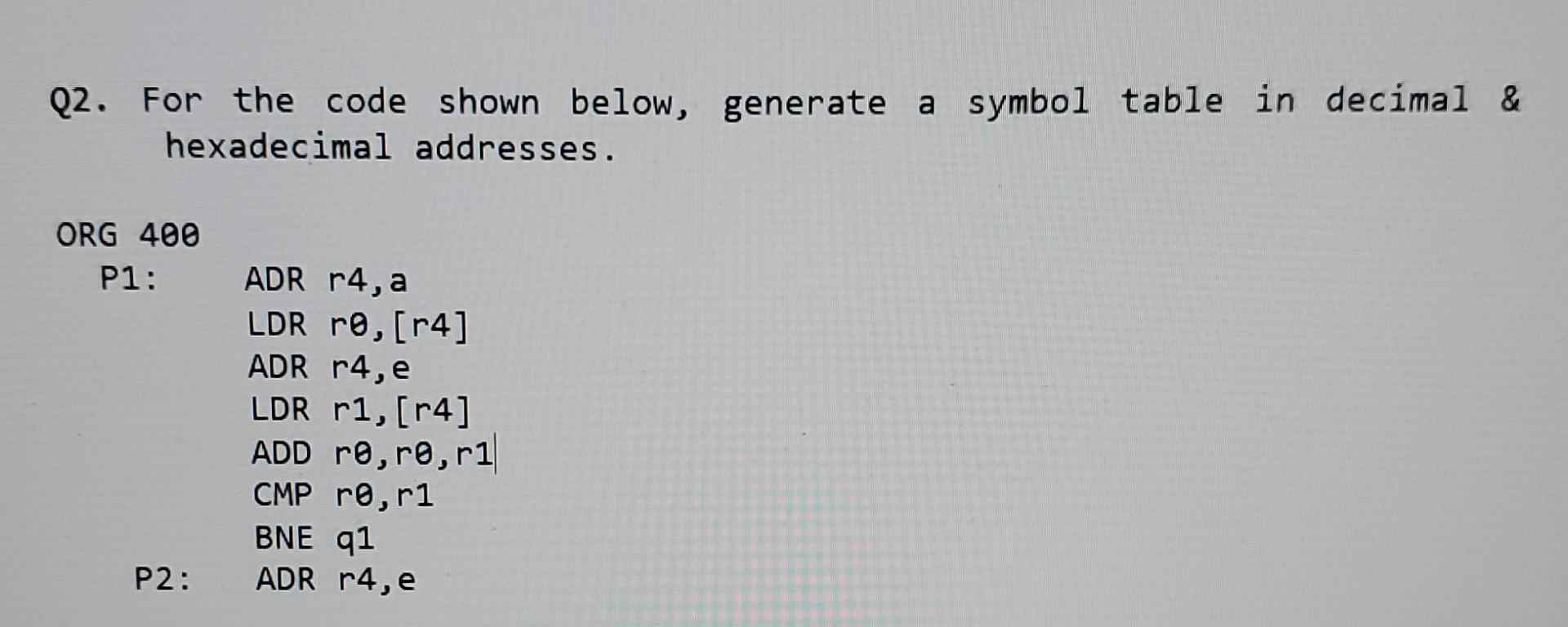 Solved Q2. For the code shown below, generate a symbol table | Chegg.com
