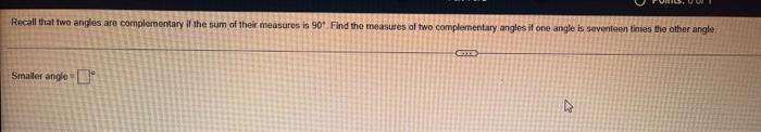 Solved Recall that two angles are complementary if the sum | Chegg.com