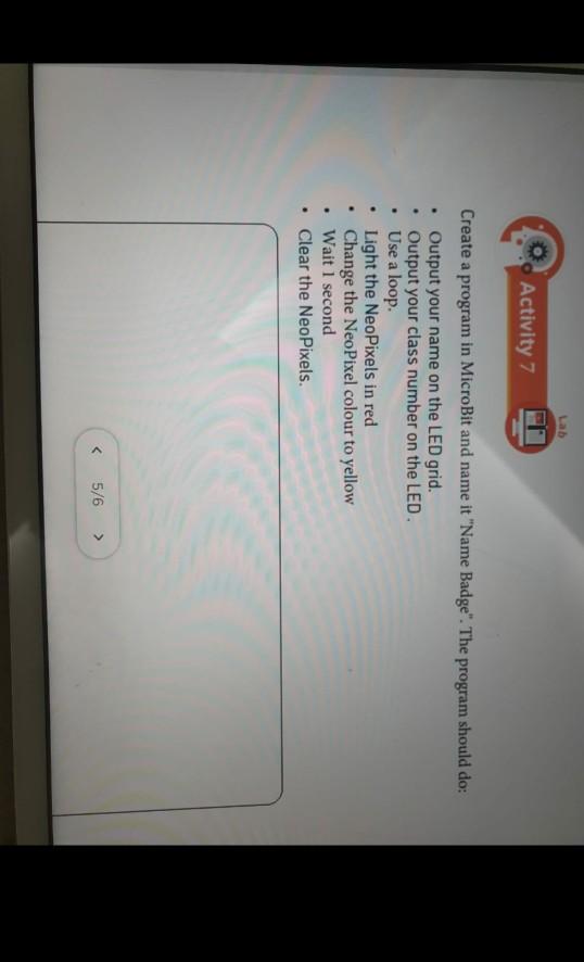 Solved Activity 7 . Create a program in MicroBit and name it | Chegg.com