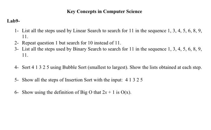Solved Key Concepts in Computer Science Lab9- 1- List all | Chegg.com