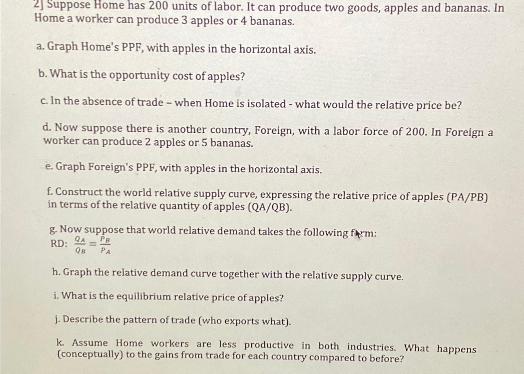 Solved 2] ﻿Suppose Home has 200 ﻿units of labor. It can | Chegg.com