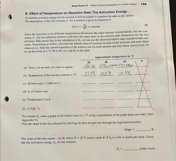 Solved 169 Experiment 21 Rates of Chemical Reactions, It A | Chegg.com