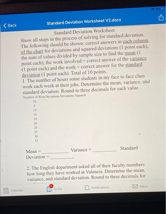 Solved Back Standard Deviation Worksheet V2.docx Standard | Chegg.com