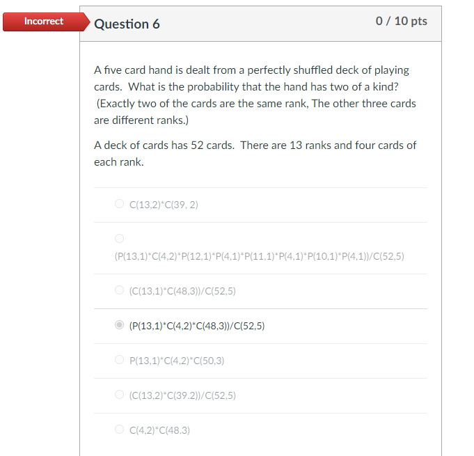 Solved A five card hand is dealt from a perfectly shuffled | Chegg.com
