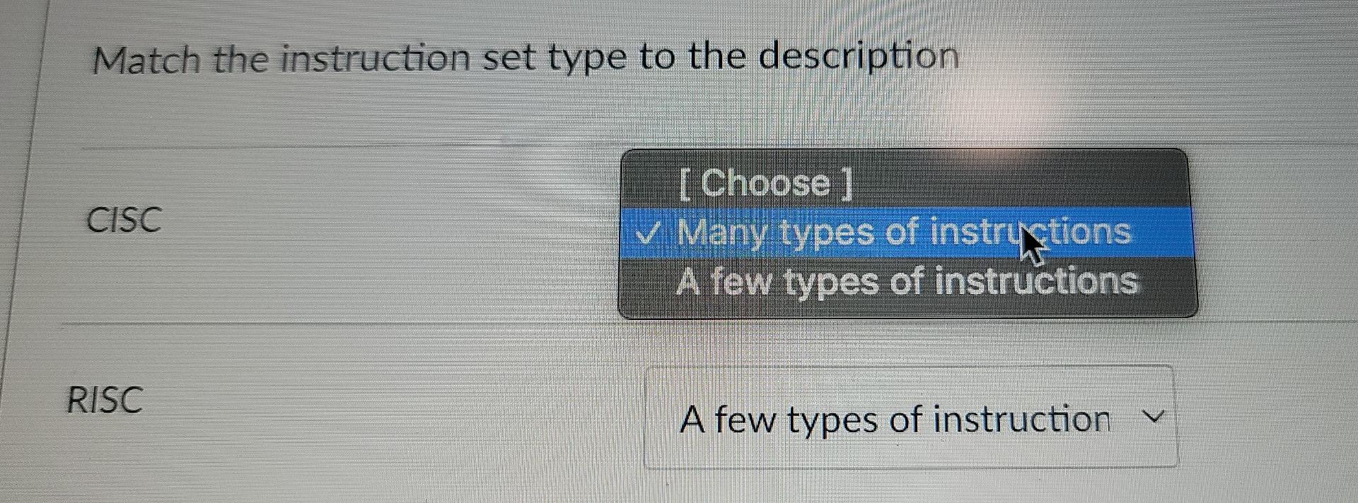 Solved Match the instruction set type to the description | Chegg.com