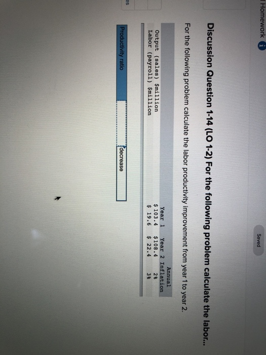 Solved Homework Saved Discussion Question 1 14 Lo 1 2 For 