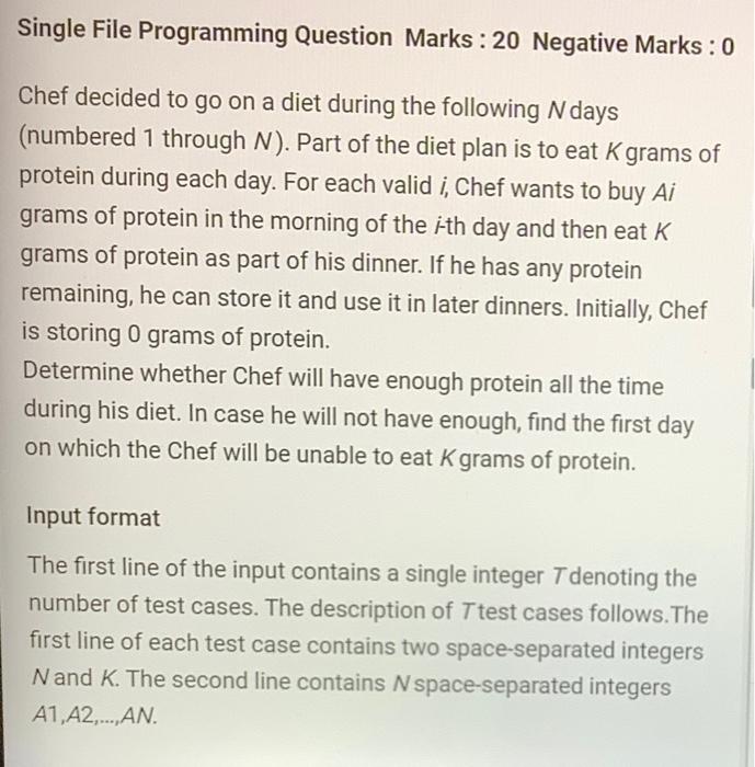 Solved Single File Programming Question Marks : 20 Negative | Chegg.com