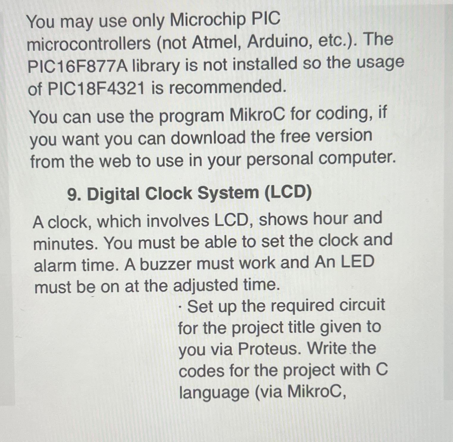 Solved You may use only Microchip PIC microcontrollers (not | Chegg.com