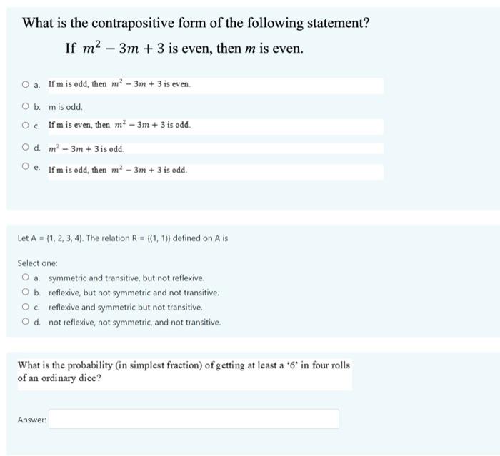 Solved What is the contrapositive form of the following | Chegg.com