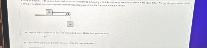 Solved A block of mass m₁ = 34 kg on a horizontal surface is | Chegg.com