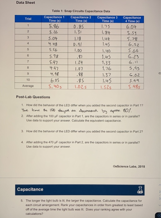 Solved Data Sheet Trial 1 2 3 4 5 Table 1: Snap Circuits | Chegg.com