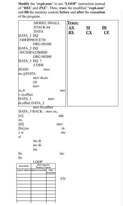 Solved Modify the "expo.asm" to use "LOOP" instruction | Chegg.com