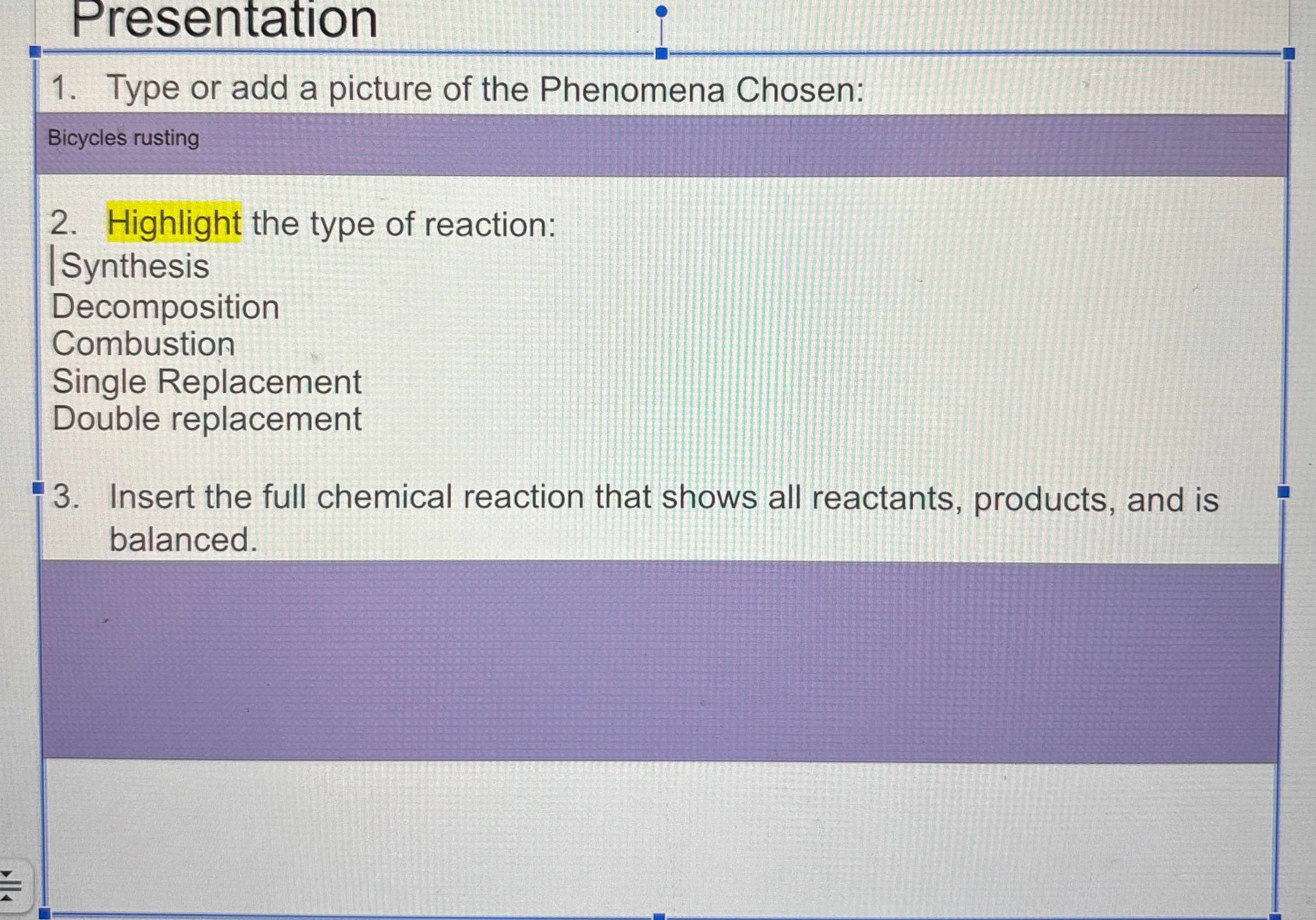 Solved PresentationType or add a picture of the Phenomena | Chegg.com