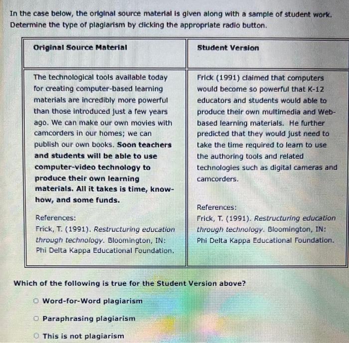 In the case below, the original source material is | Chegg.com